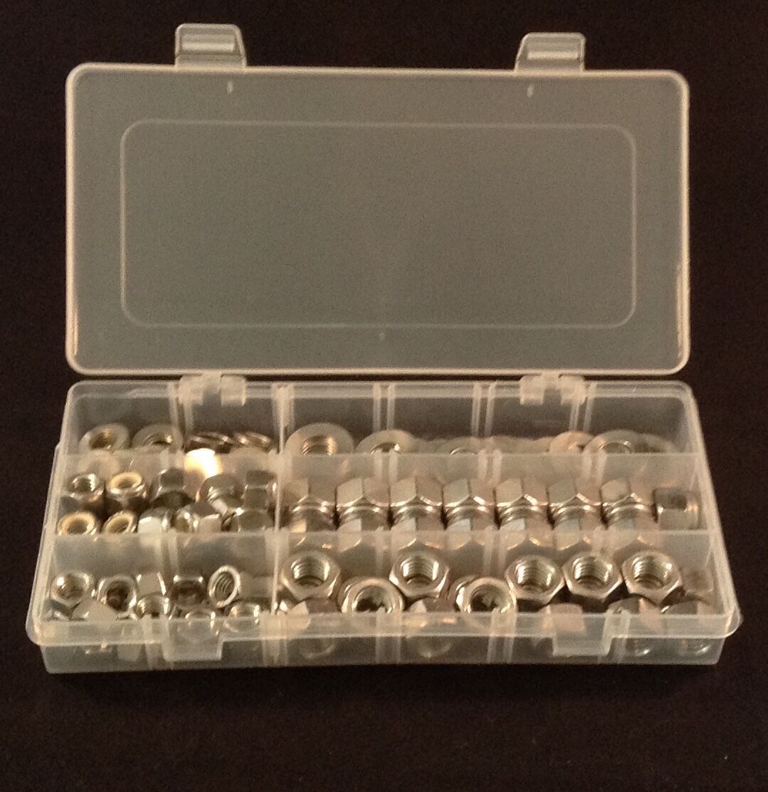 3/8 and 1/2 UNC kit box Hex Nuts, Nyloc Lock Nuts and Washers A2 Stain